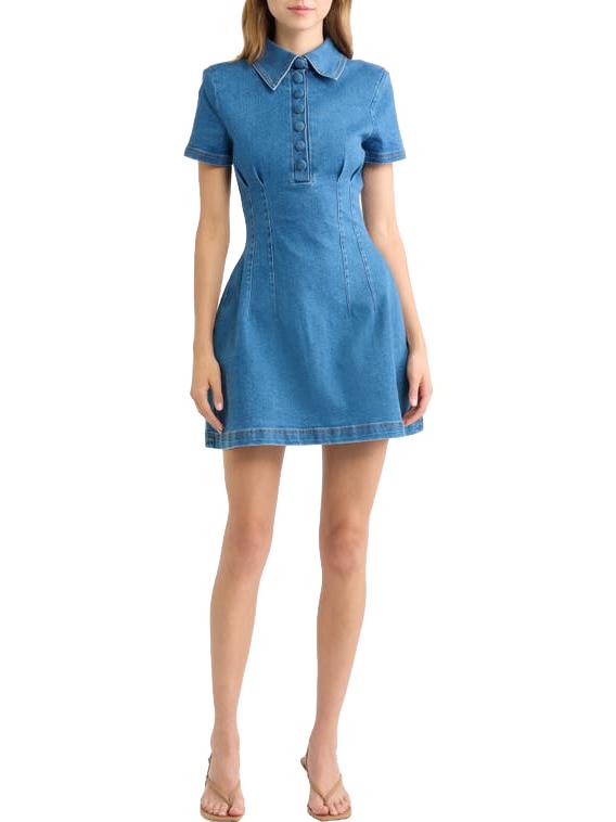 ODDMUSE Odd Muse Pleated Denim Fit & Flare Minidress